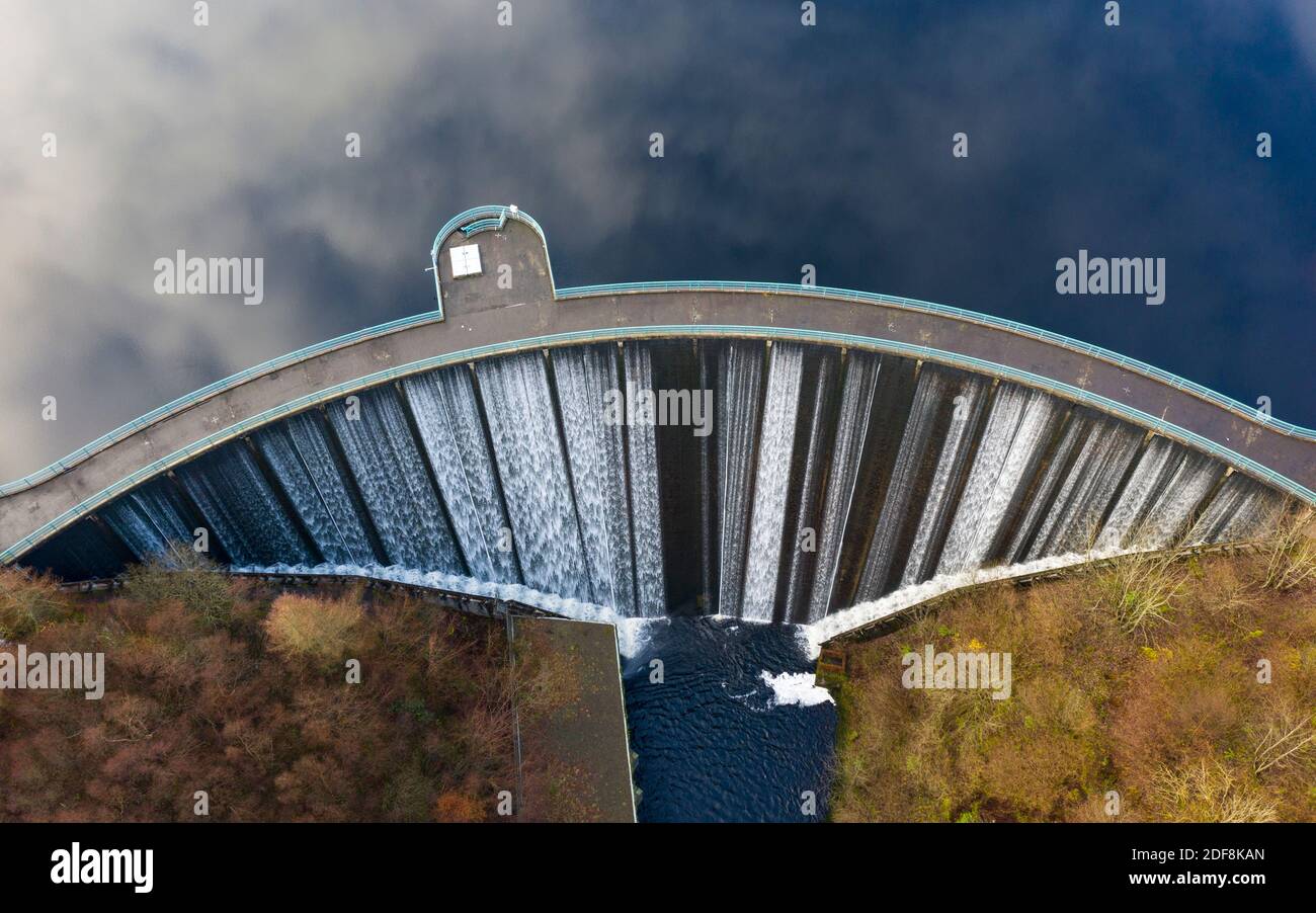Glen Devon, Scotland, UK. 3 December 2020. Aerial view of water from ...