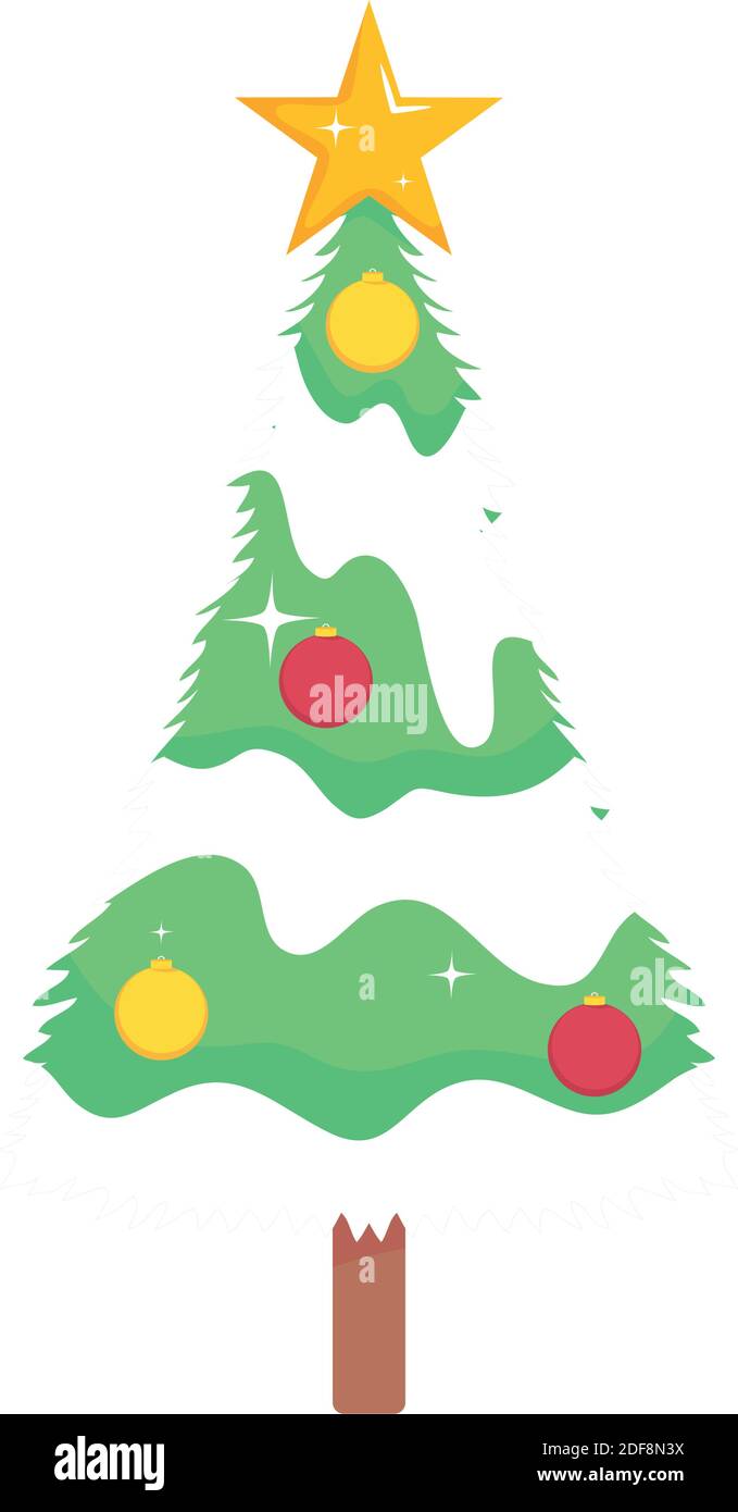 merry christmas pine tree with snow design, winter season and decoration theme Vector ...
