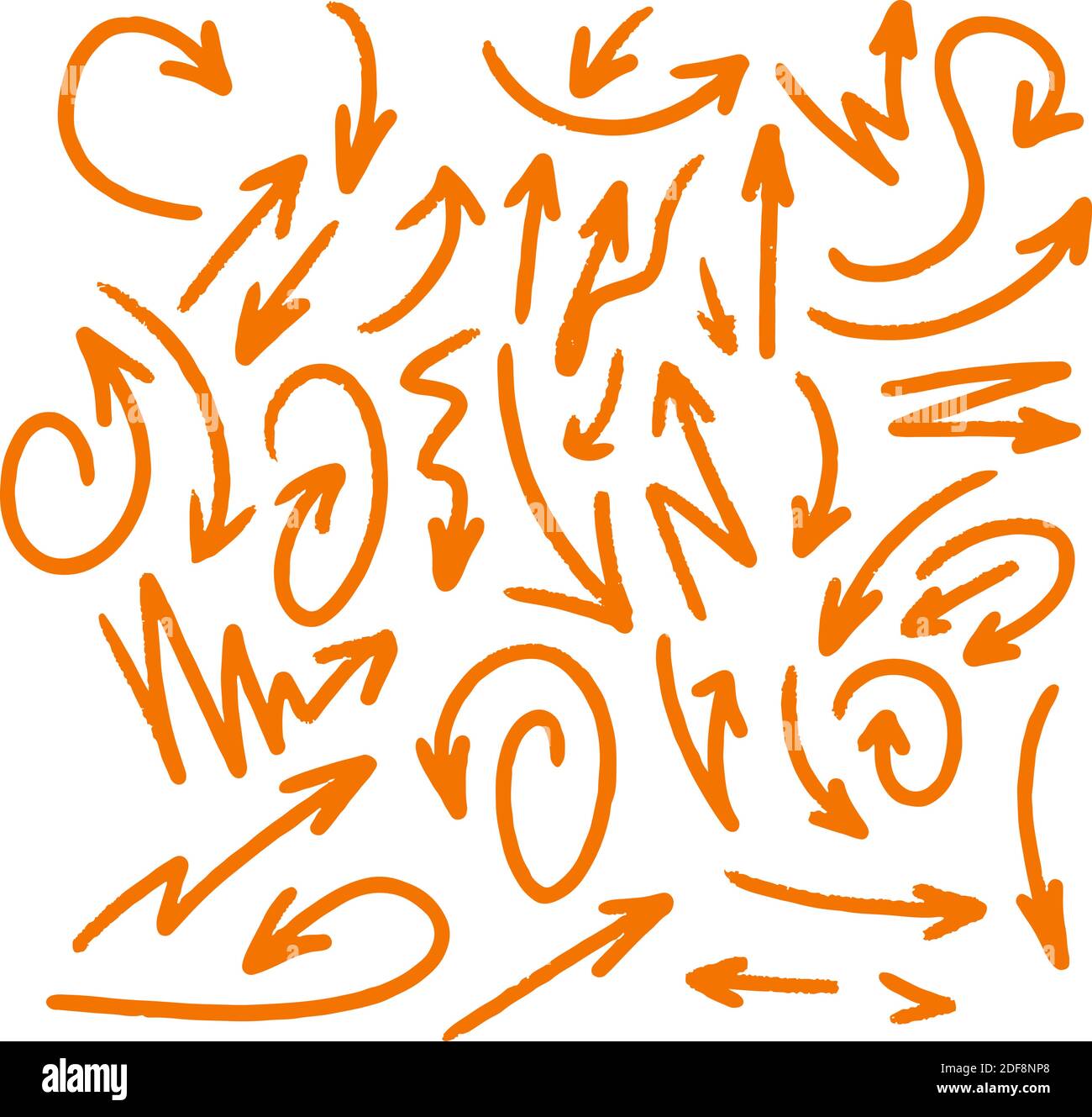 Orange color hand drawn arrows icon set template isolated on white ...
