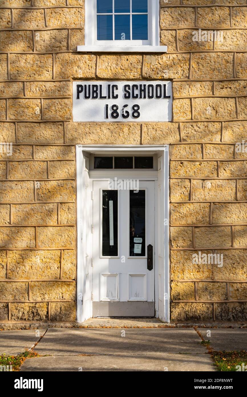 Old schoolhouse in small Midwest town. Adeline, Illinois, USA Stock ...