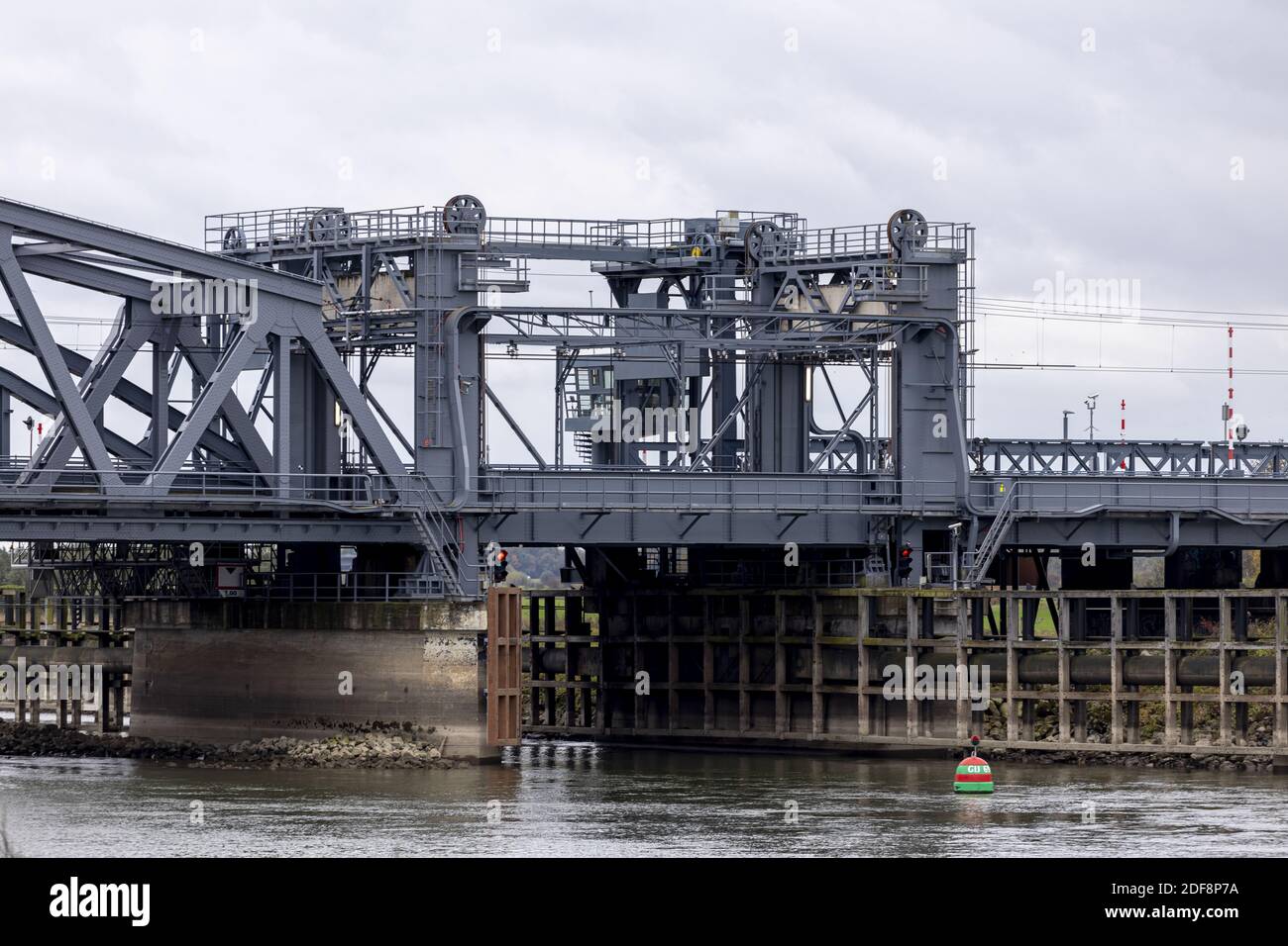 Steel construction bridge over the river IJssel with drawbridge that ...