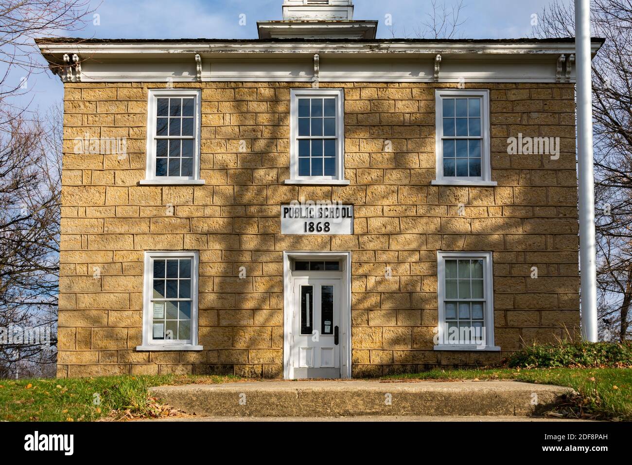 Old schoolhouse in small Midwest town. Adeline, Illinois, USA Stock ...