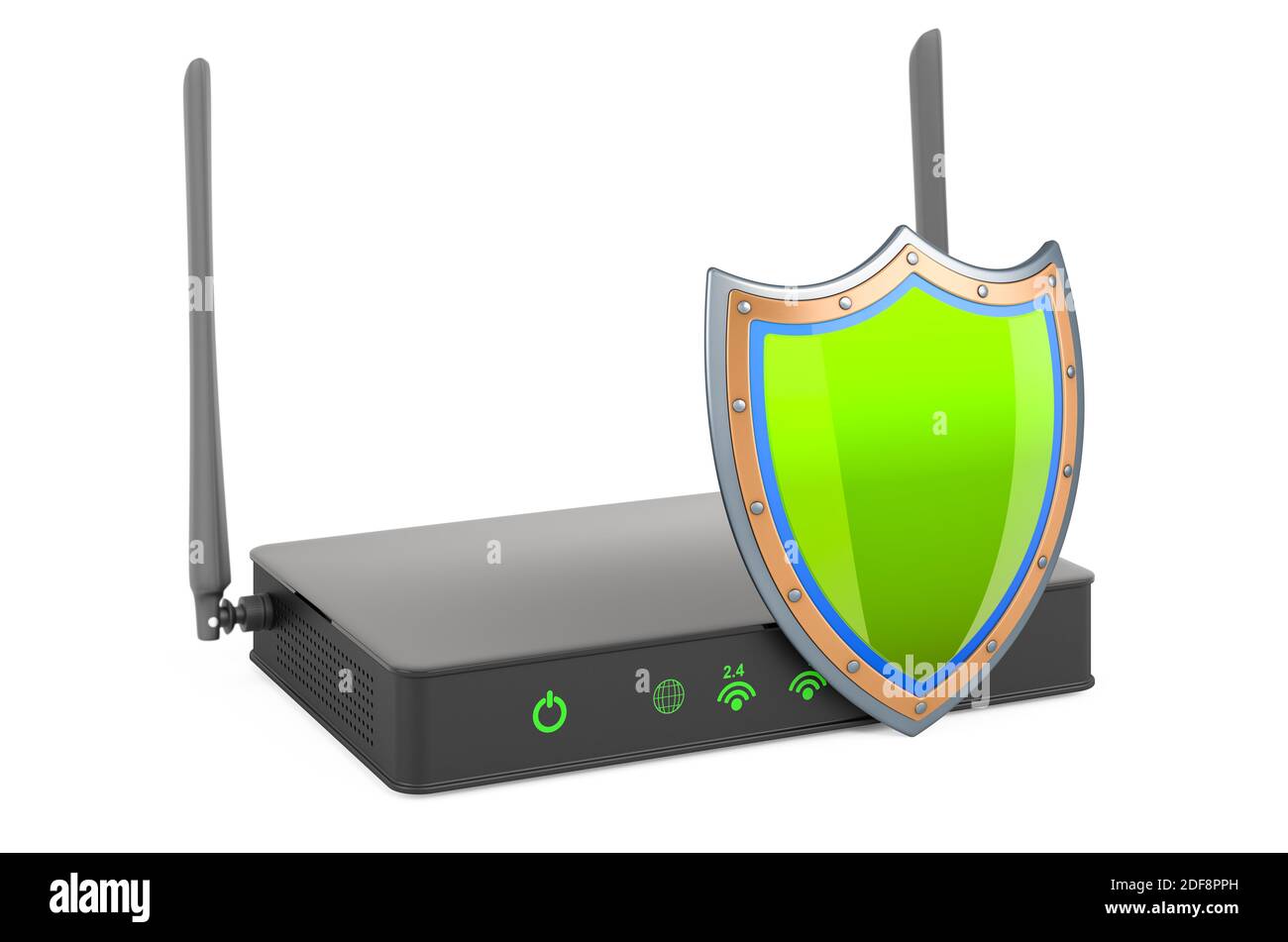 Router with shield, 3D rendering isolated on white background Stock ...