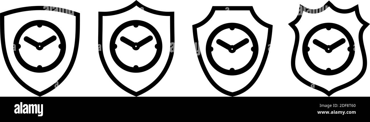 Analog watch / clock inside shield icon. Time protection symbol Stock ...