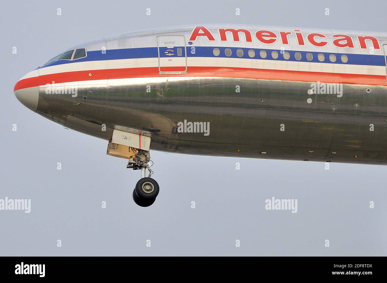 American Airlines airliner jet plane landing at London Heathrow Airport ...