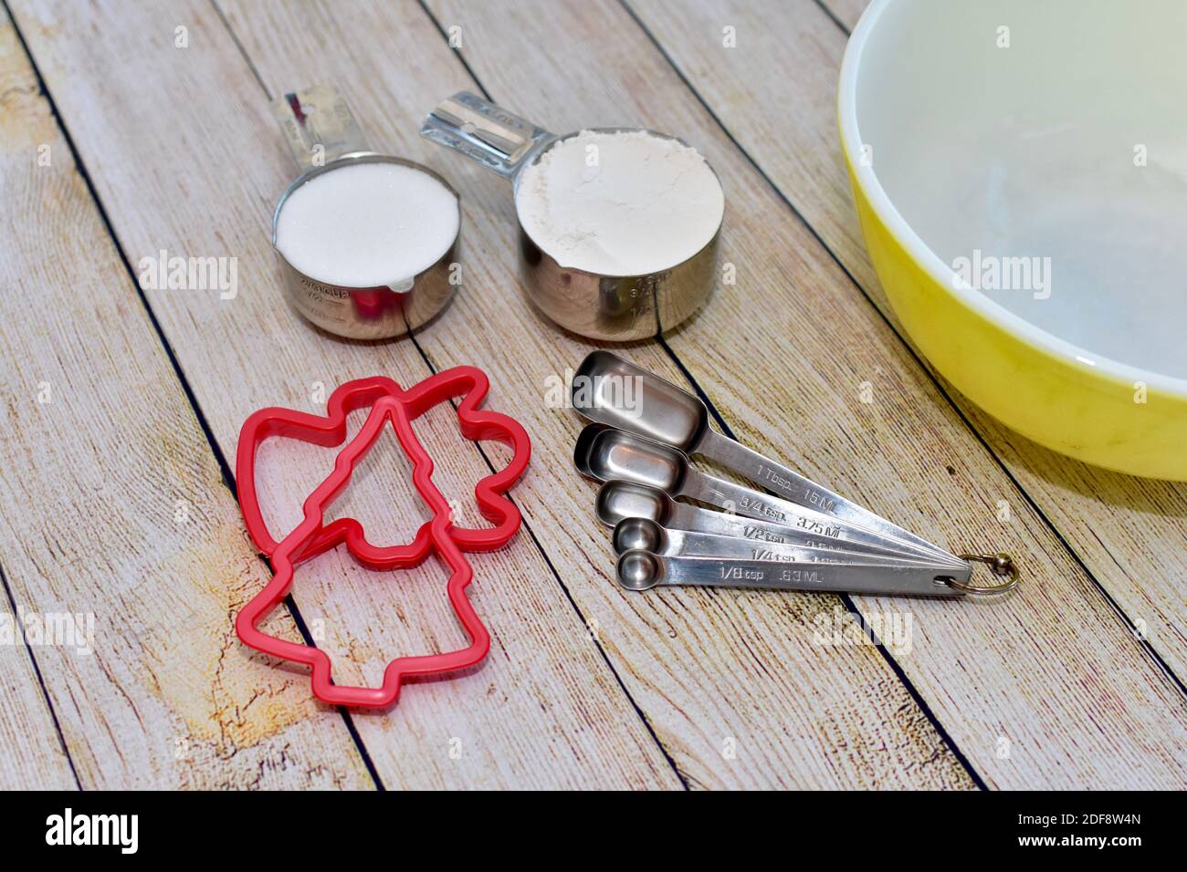 Holiday cookie kitchen utensils and bowls ready for seasonal baking ...