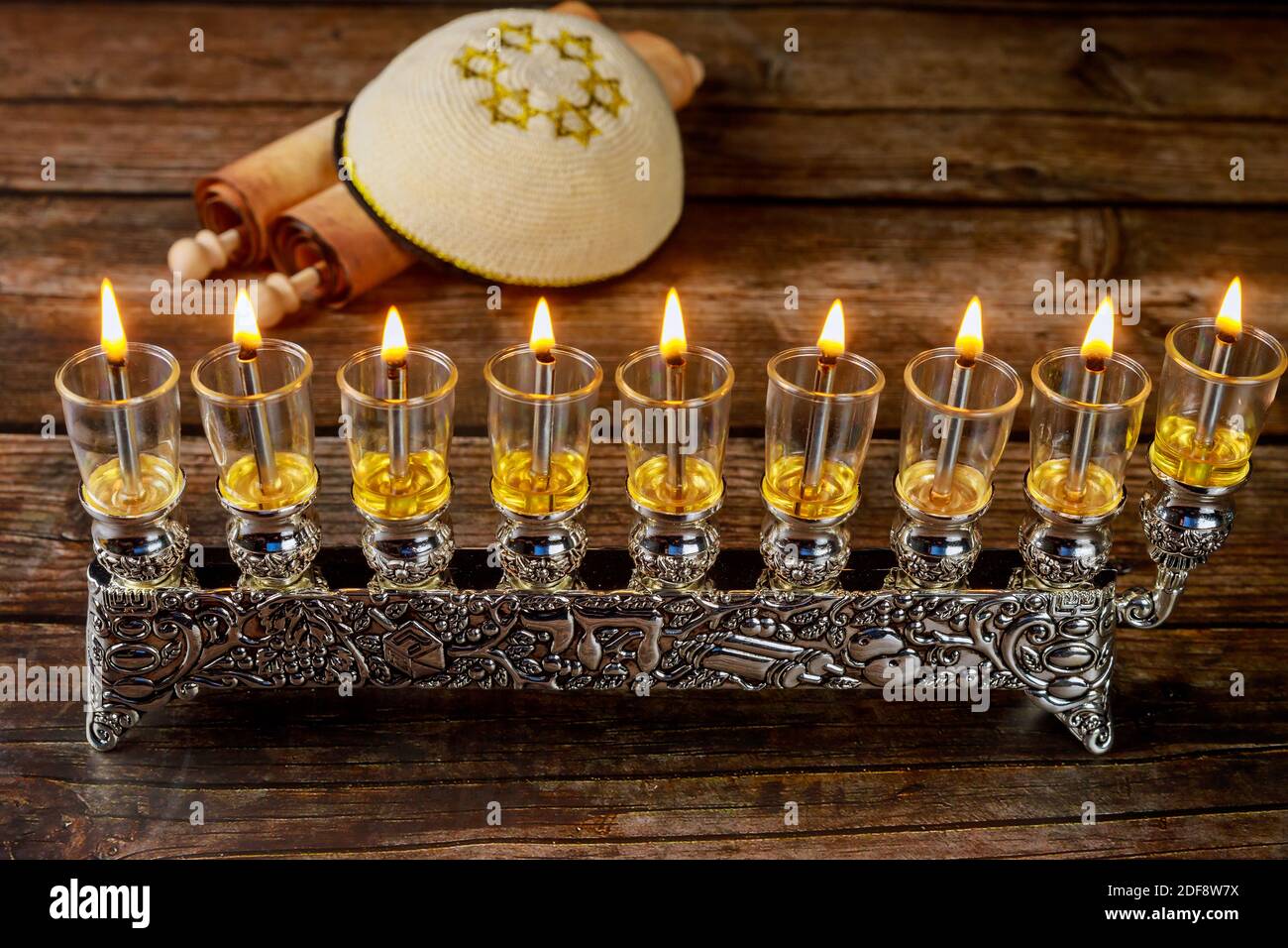 Lit Oil Menorah