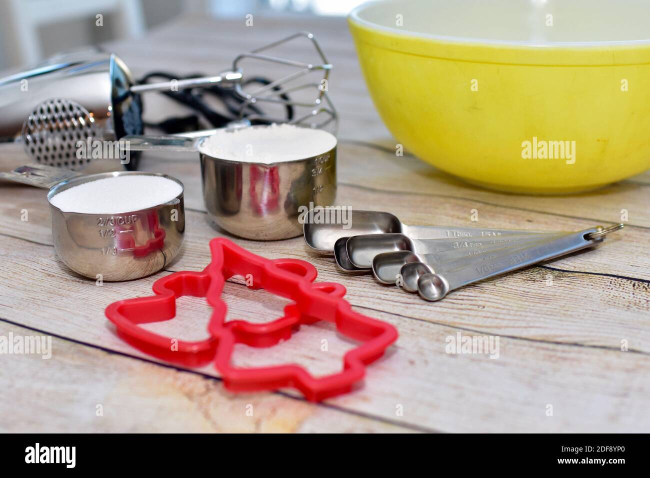 Holiday cookie kitchen utensils and bowls ready for seasonal baking ...