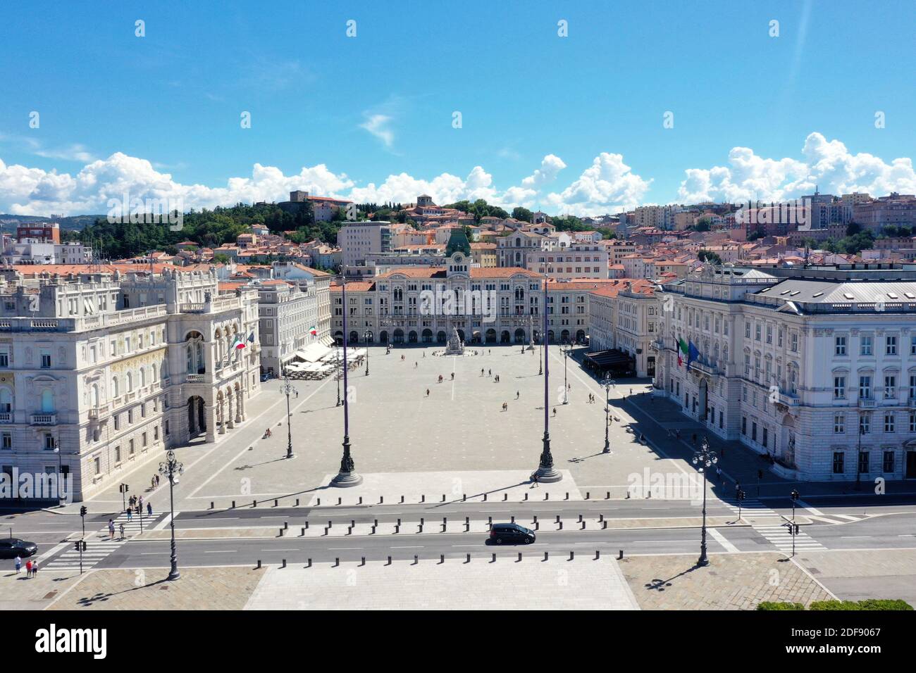 Trieste - Piazza Unità d'Italia in an aerial view from above with sun ...