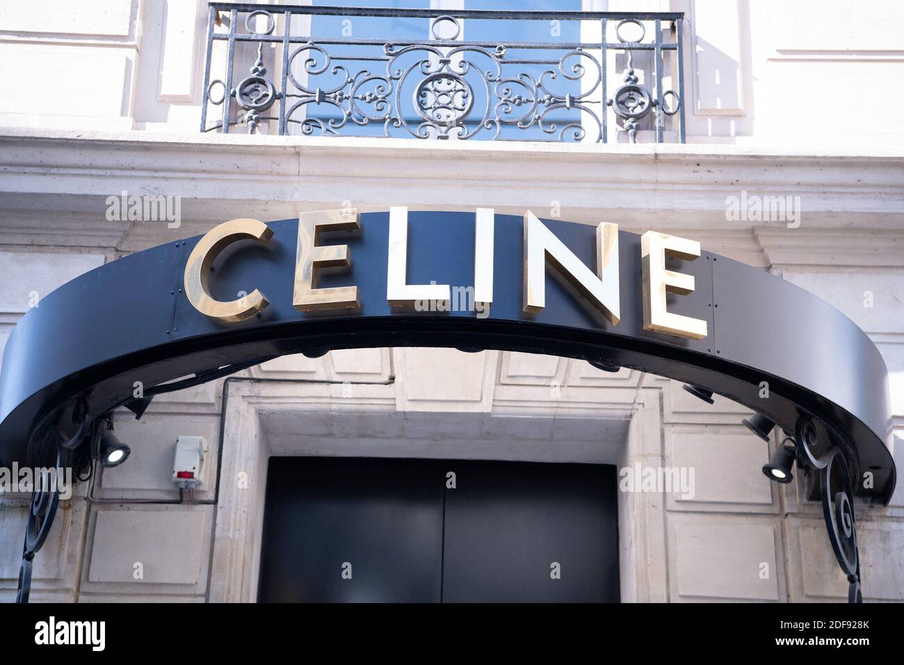 A shop sign of Celine in Paris, on April 8, 2020 in Paris, France.Photo ...