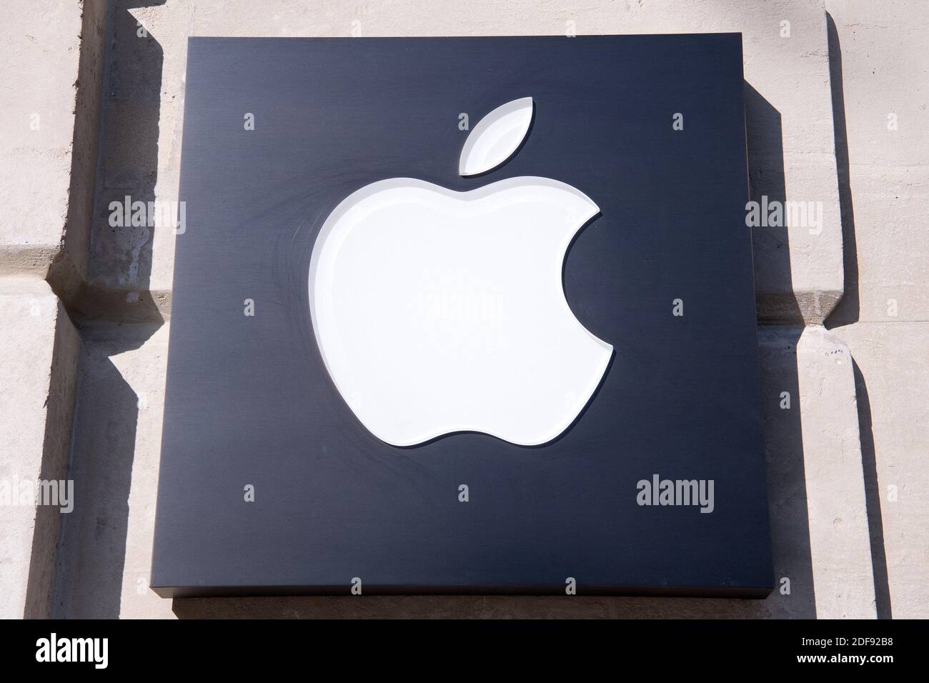 A store sign of Apple in Paris, on April 8, 2020 in Paris, France.Photo ...