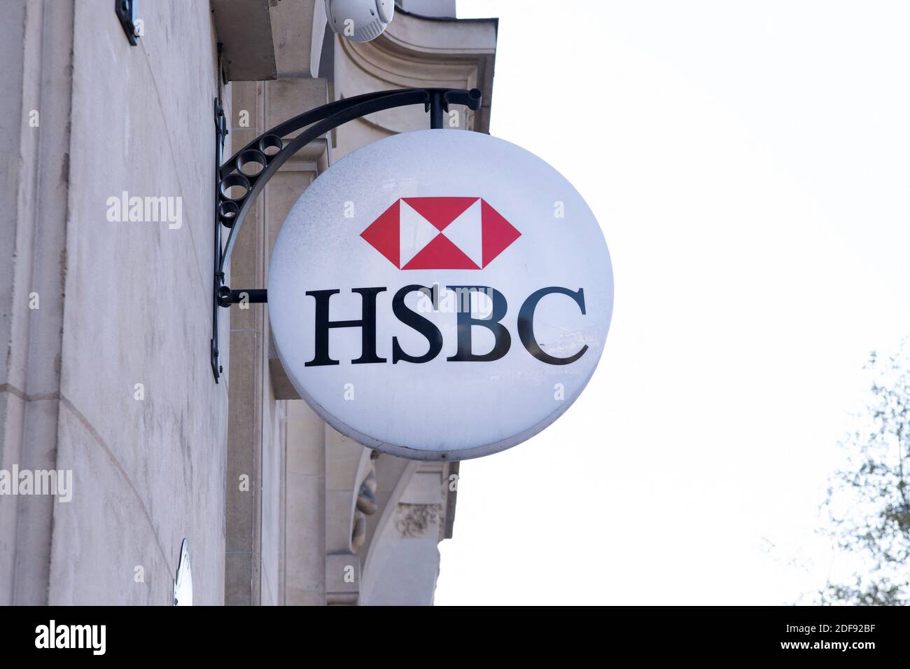 A bank sign of HSBC in Paris, on April 8, 2020 in Paris, France.Photo ...