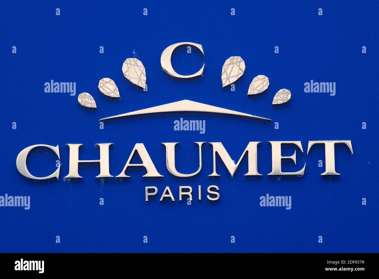 A shop sign of Chaumet in Paris, on April 9, 2020 in Paris, France ...