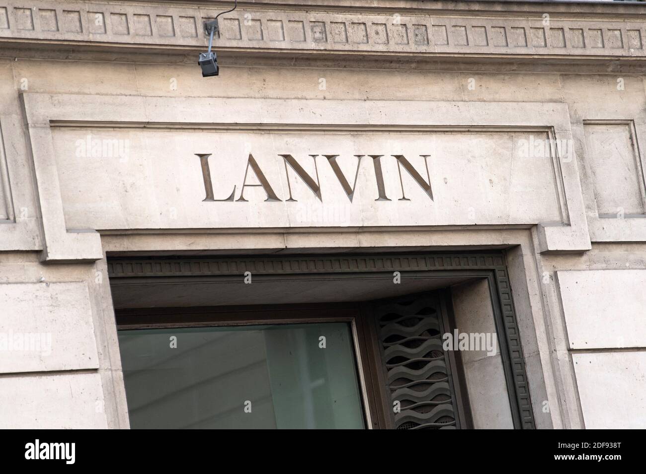 A shop sign of Lanvin in Paris, on April 9, 2020 in Paris, France ...