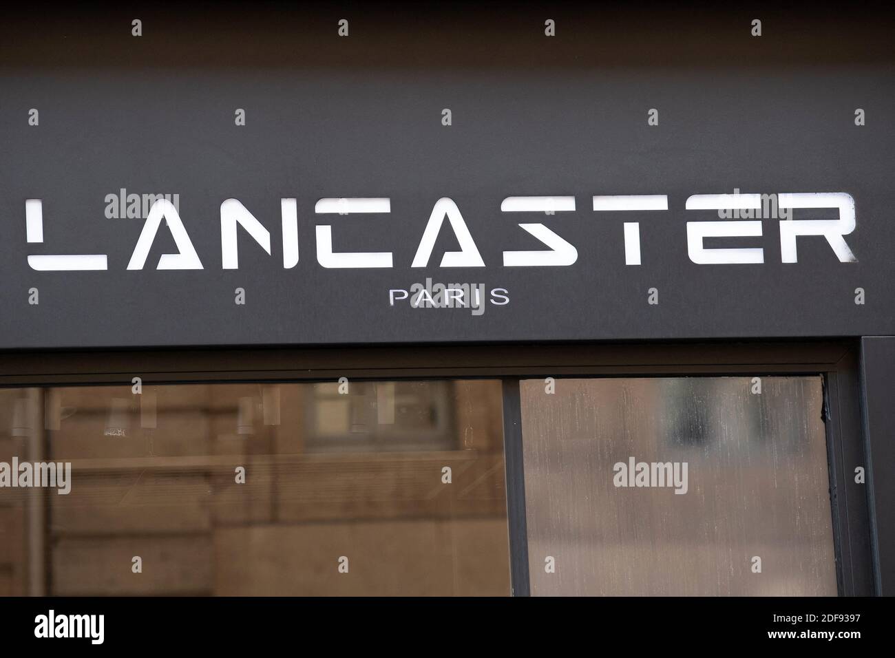 A shop sign of Lancaster in Paris, on April 9, 2020 in Paris, France ...
