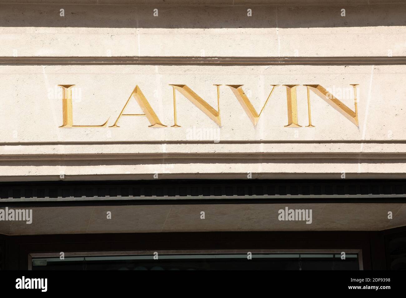 A shop sign of Lanvin in Paris, on April 9, 2020 in Paris, France ...