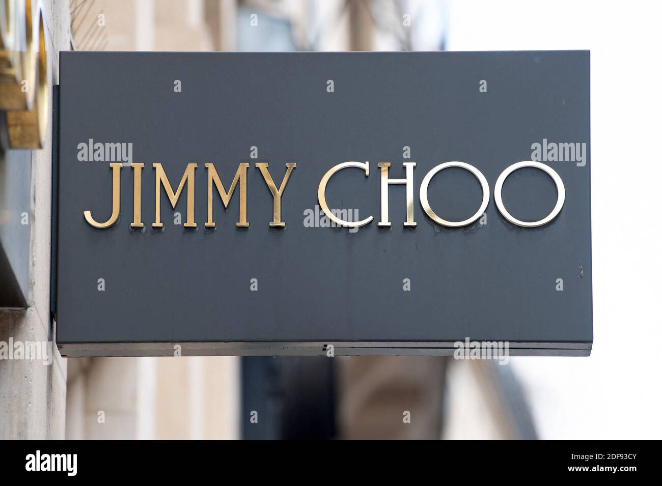 A shop sign of Jimmy Choo in Paris, on April 9, 2020 in Paris, France ...