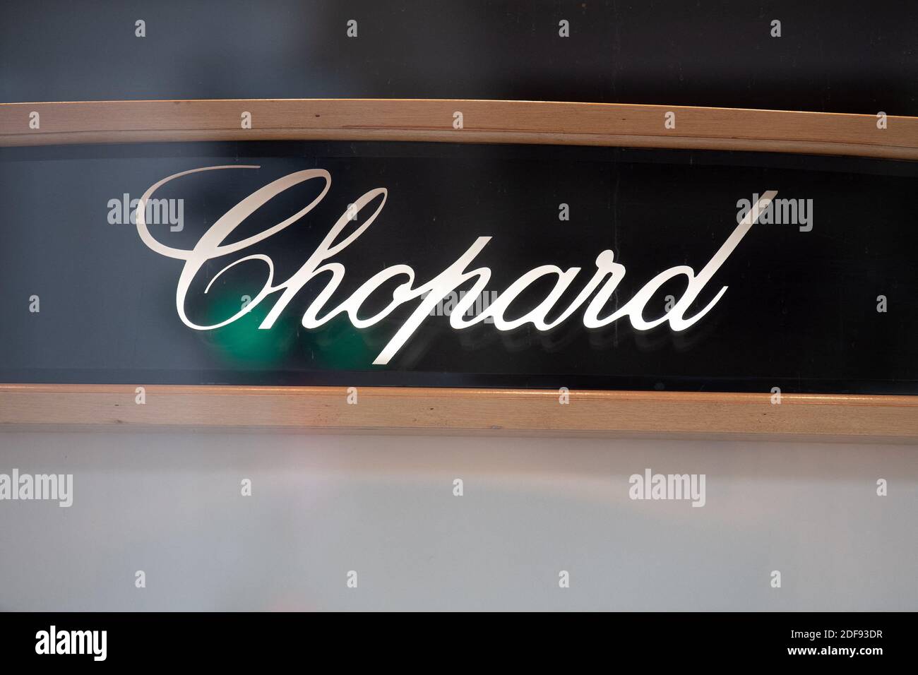 A shop sign of Chopard in Paris, on April 9, 2020 in Paris, France ...