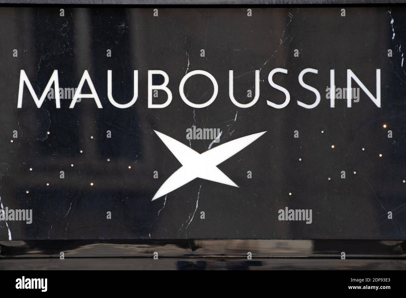 A shop sign of Mauboussin in Paris, on April 9, 2020 in Paris, France ...