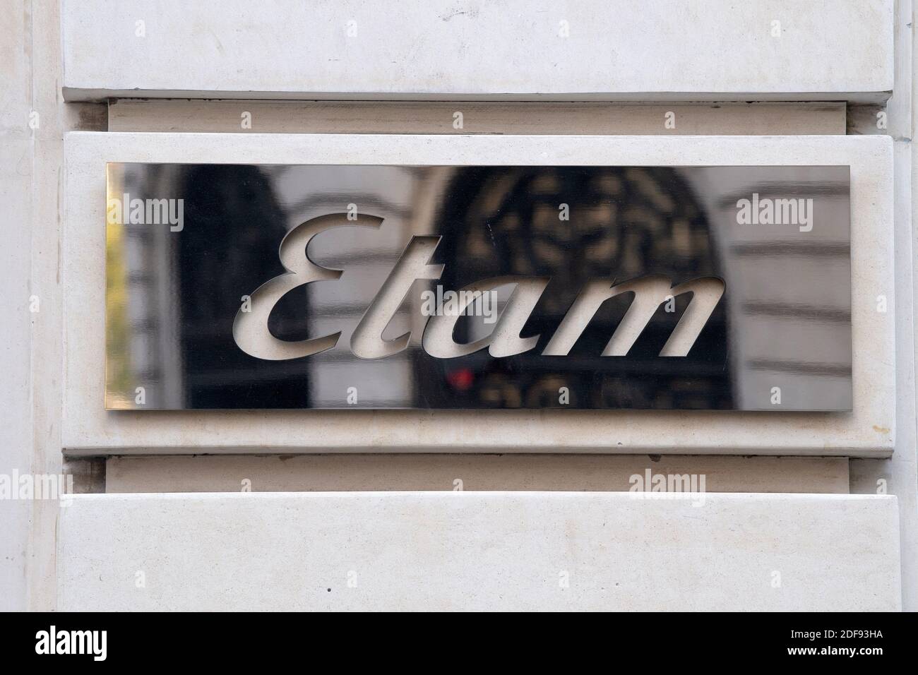 A shop sign of Etam in Paris, on April 9, 2020 in Paris, France. Photo ...