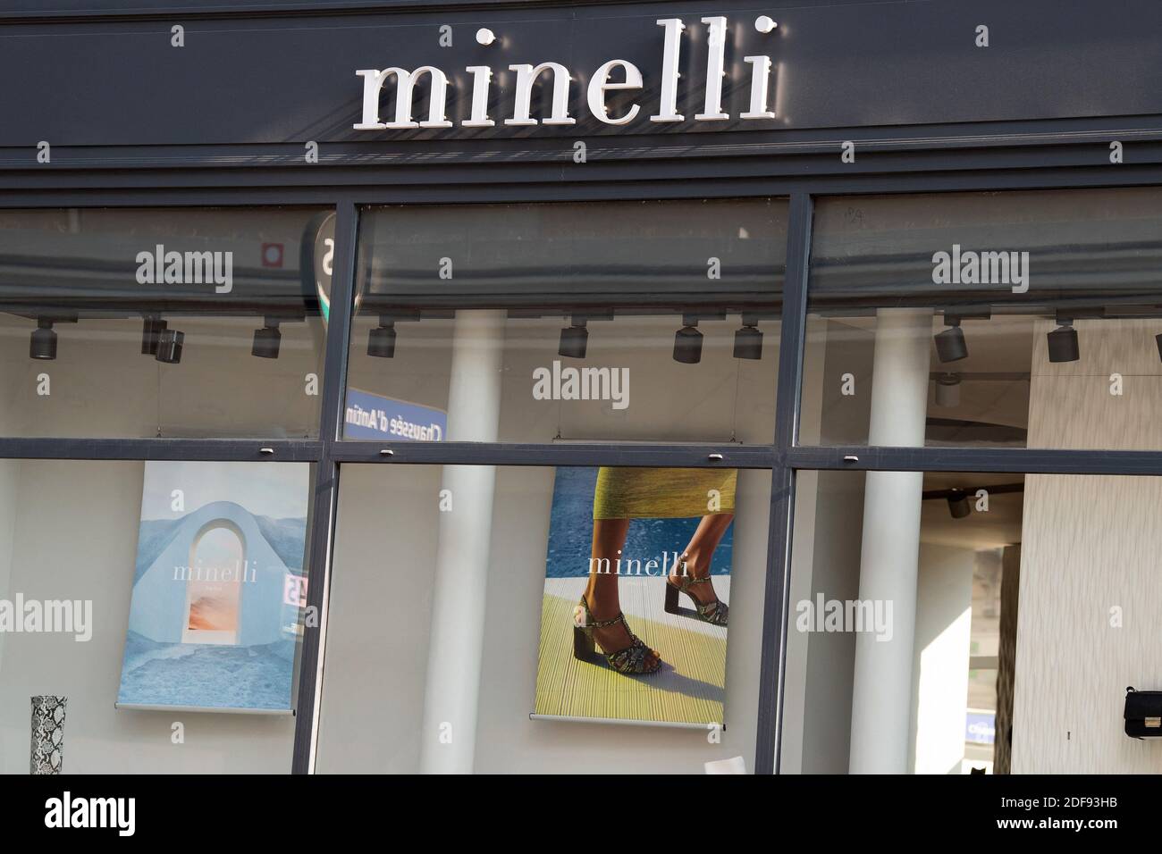 A shop sign of Minelli in Paris, on April 9, 2020 in Paris, France ...
