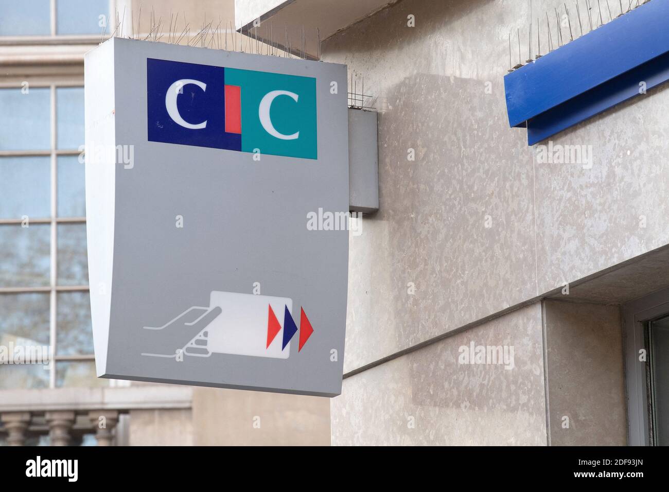 A shop sign of CIC bank in Paris, on April 9, 2020 in Paris, France ...