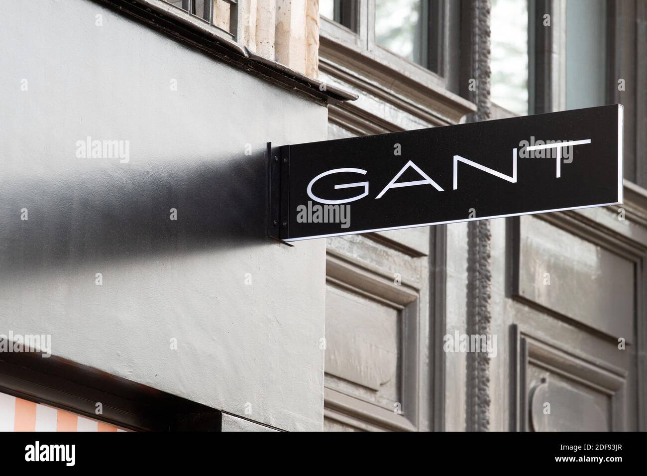 A shop sign of Gant in Paris, on April 9, 2020 in Paris, France. Photo ...