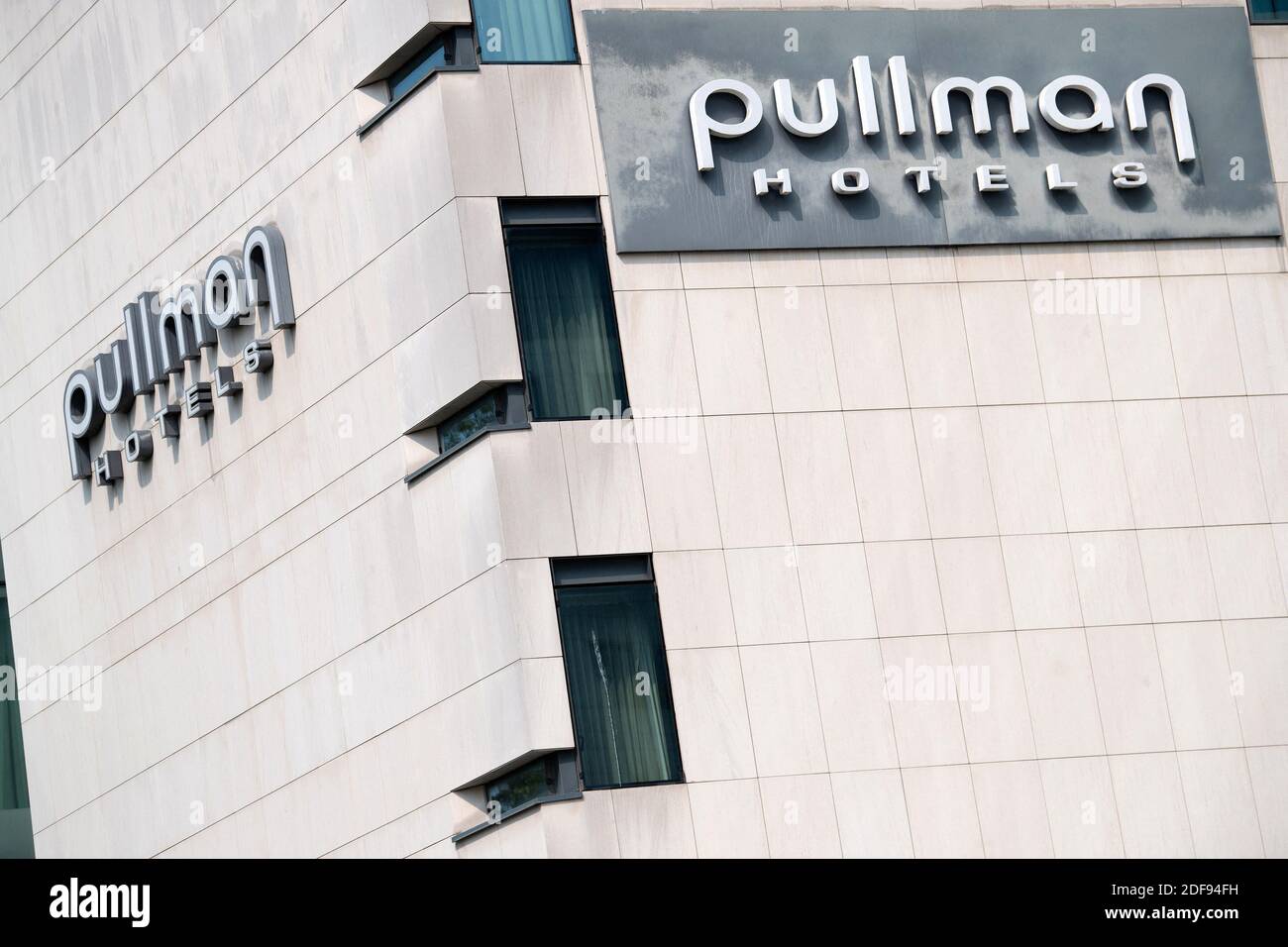 A shop sign of Pullman Hotel in Paris, on April 10, 2020, France.Photo ...