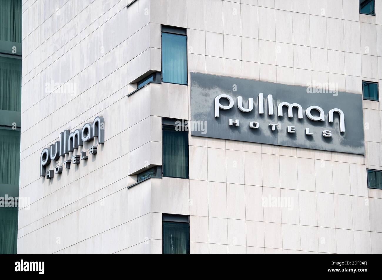 A shop sign of Pullman Hotel in Paris, on April 10, 2020, France.Photo ...