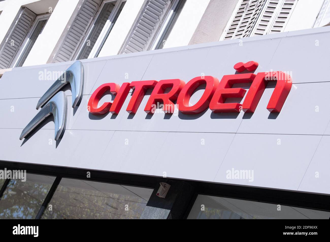 A shop sign of Citroen on April 14, 2020 in Paris, France. Photo by ...