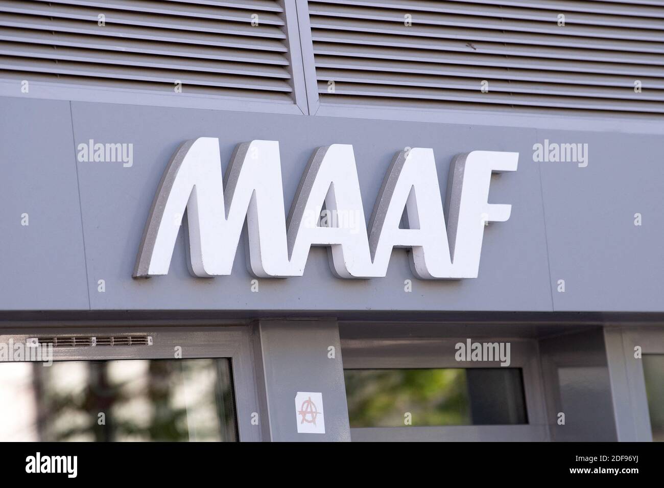A shop sign of Maaf assurance on April 14, 2020 in Paris, France. Photo ...