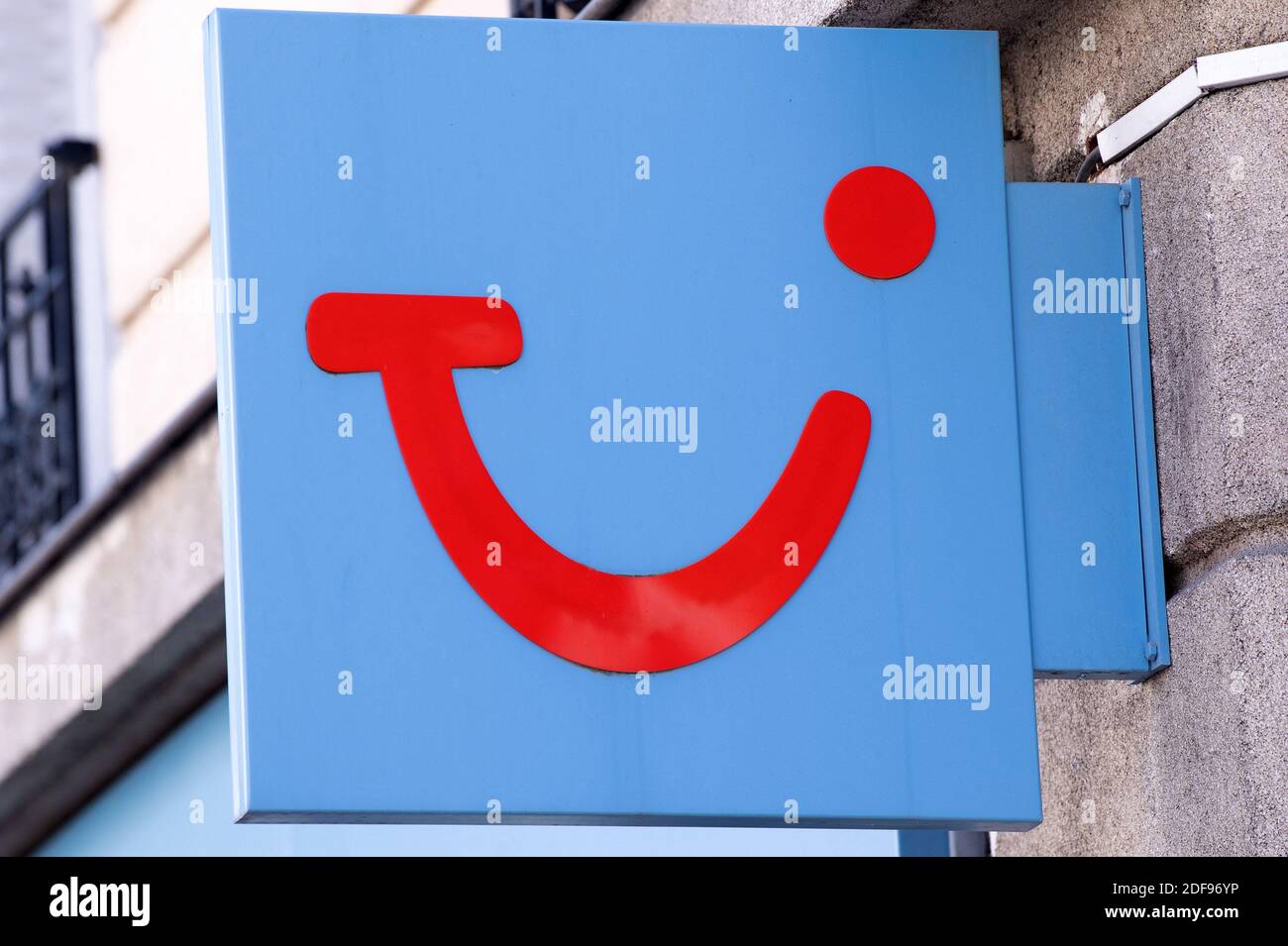 A shop sign of TUI travel agency on April 14, 2020 in Paris, France ...