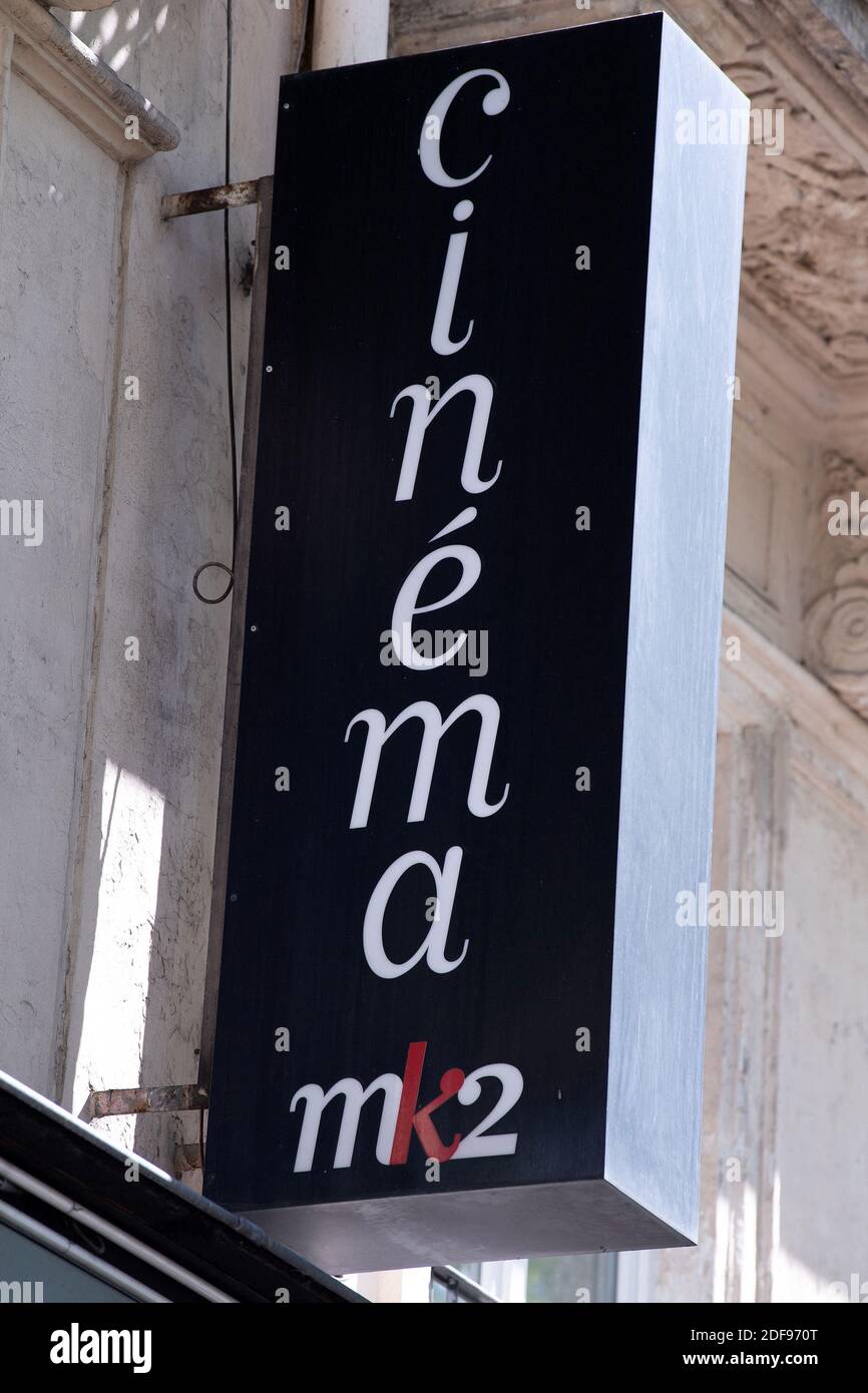 A shop sign of MK2 cinema on April 14, 2020 in Paris, France. Photo by ...