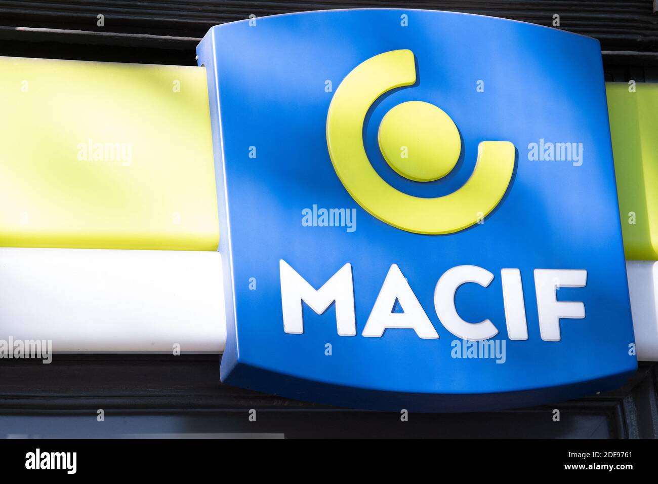 A shop sign of Macif assurance on April 14, 2020 in Paris, France ...