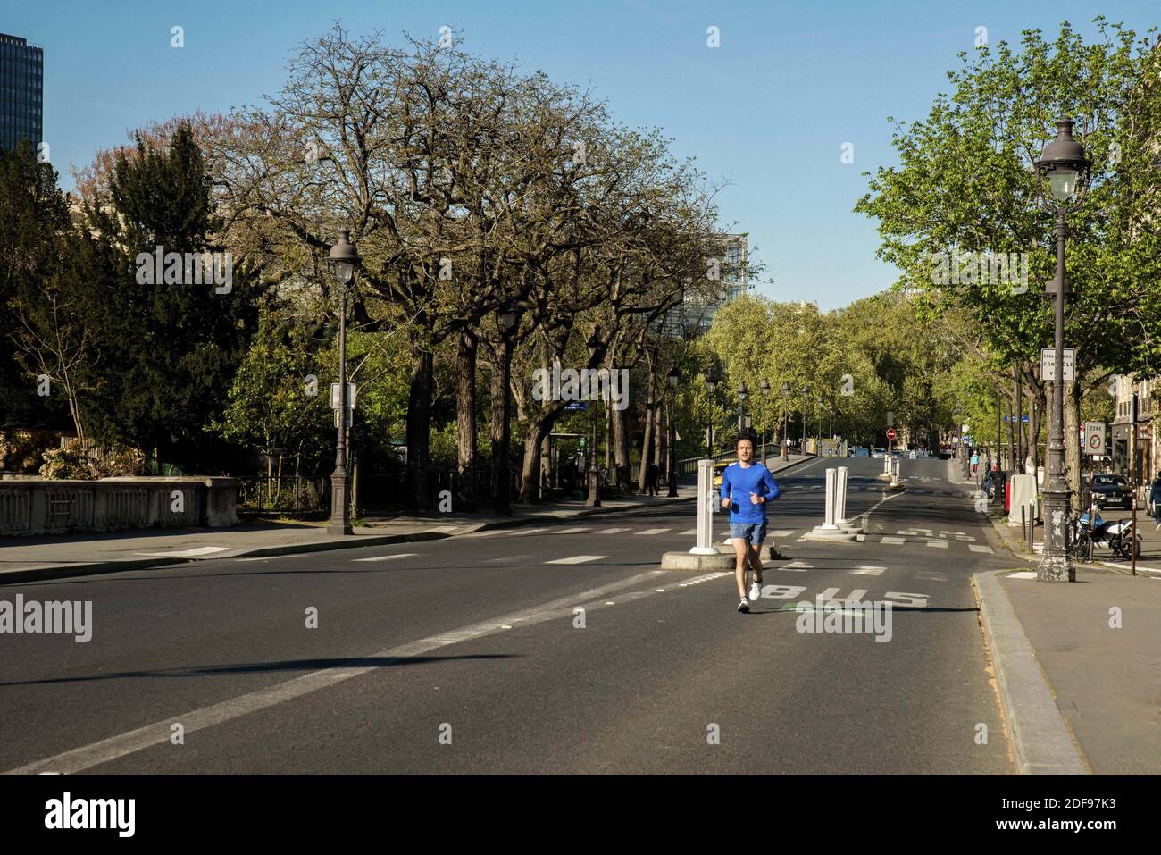 Empty street in Paris, France, on April 15, 2020, during the covid-19 ...