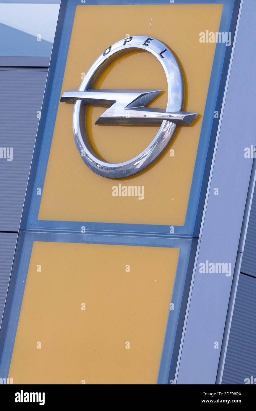 A shop sign of Opel in Paris, on April 16, 2020 in Paris, France.Photo ...