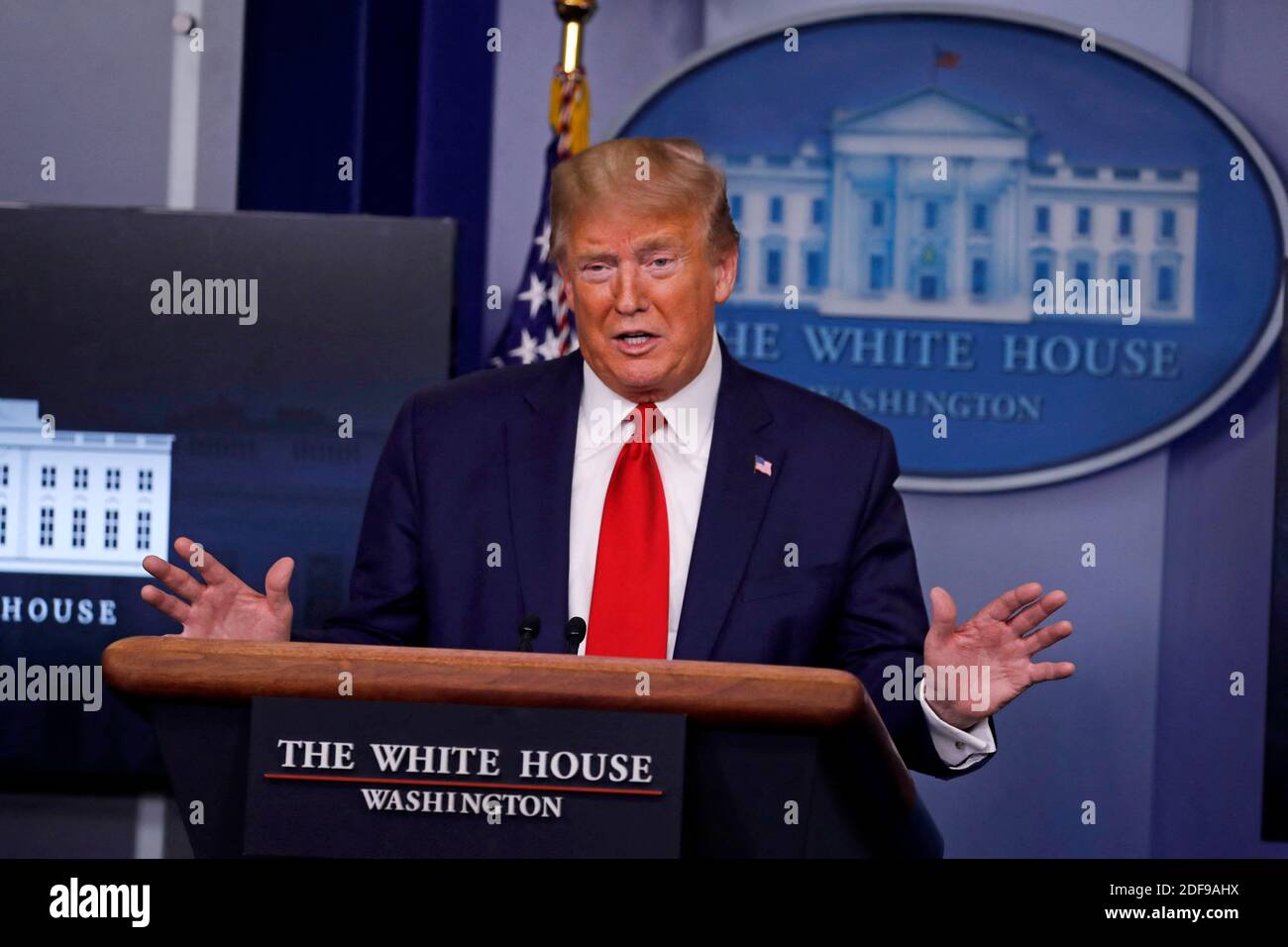 U.S. President Donald Trump speaks during a news conference at the ...