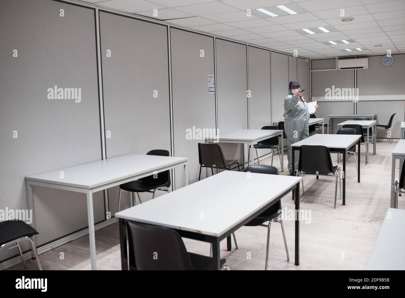 An ergonomist checks the break room on the first day of the reopening ...