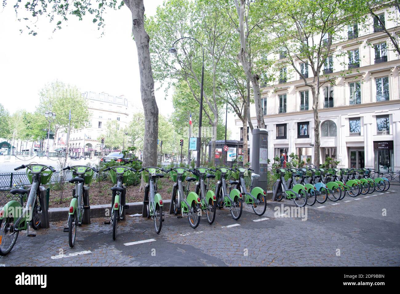 A row of Velib' bike-sharing scheme bicycles during the measures of ...