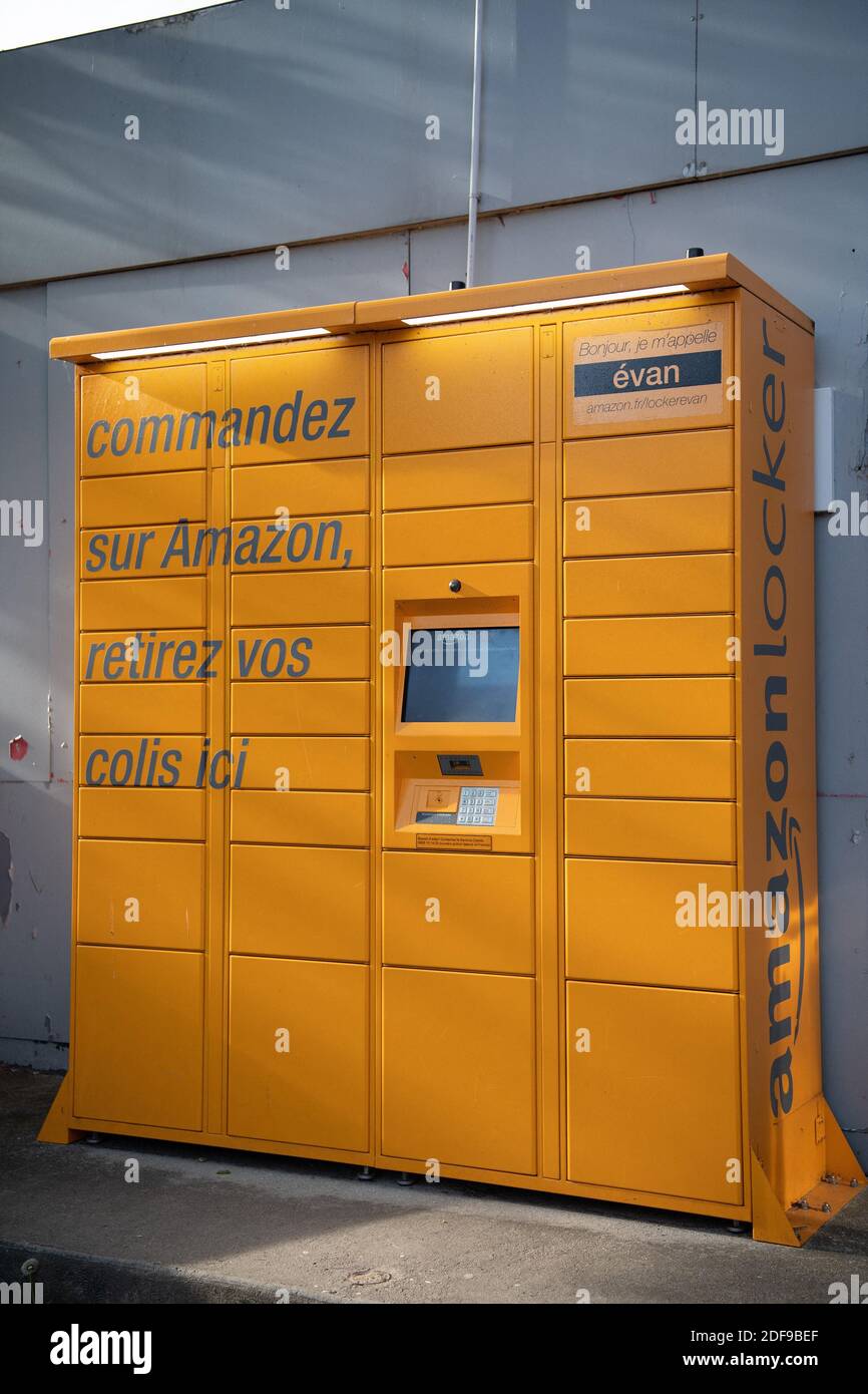 A general view of an Amazon locker on April 21, 2020 in Paris, France ...