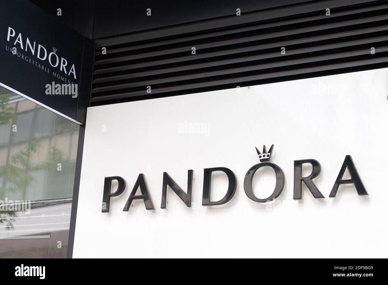A shop sign of Pandora on April 20, 2020 in Paris, France. Photo by ...