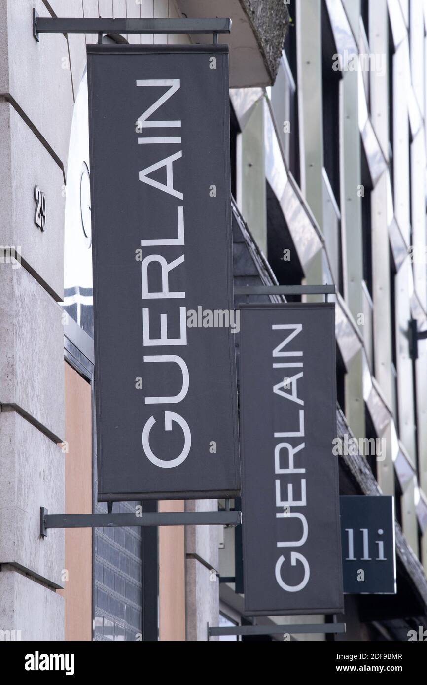 A shop sign of Guerlain on April 21, 2020 in Paris, France. Photo by ...