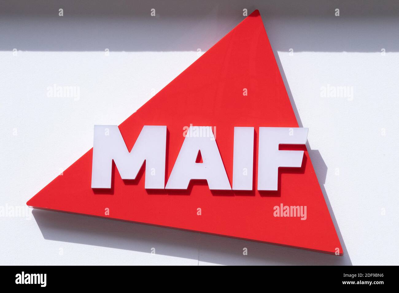 A shop sign of MAIF assurance on April 21, 2020 in Paris, France. Photo ...