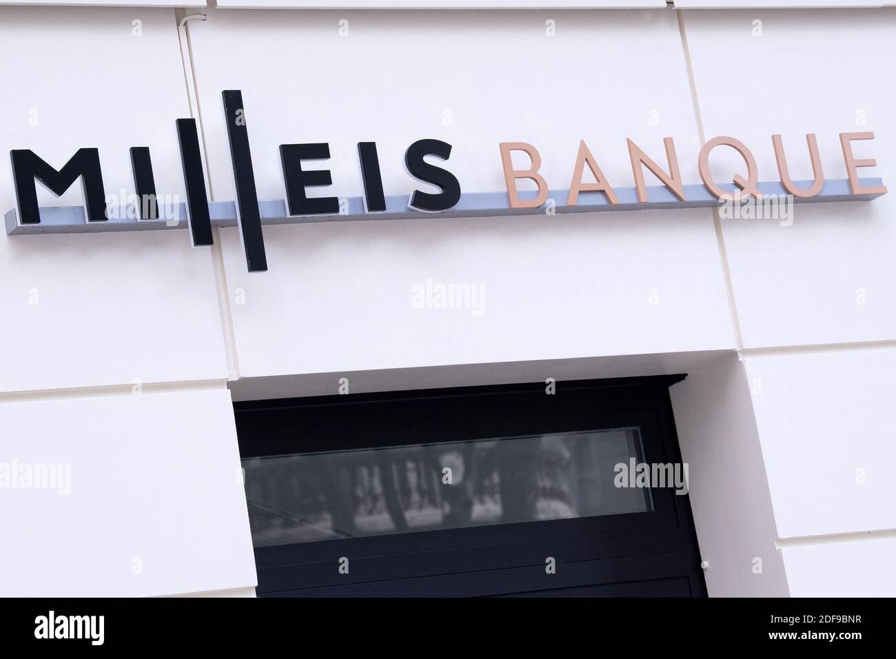 A shop sign of Milleis Bank on April 21, 2020 in Paris, France. Photo ...