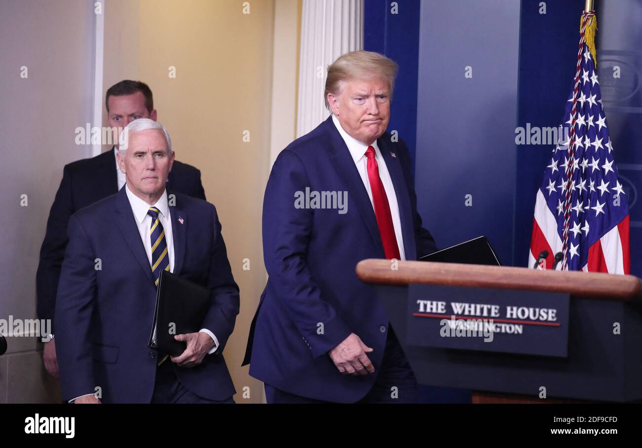 US President Donald J. Trump (R) and US Vice President Mike Pence (L ...
