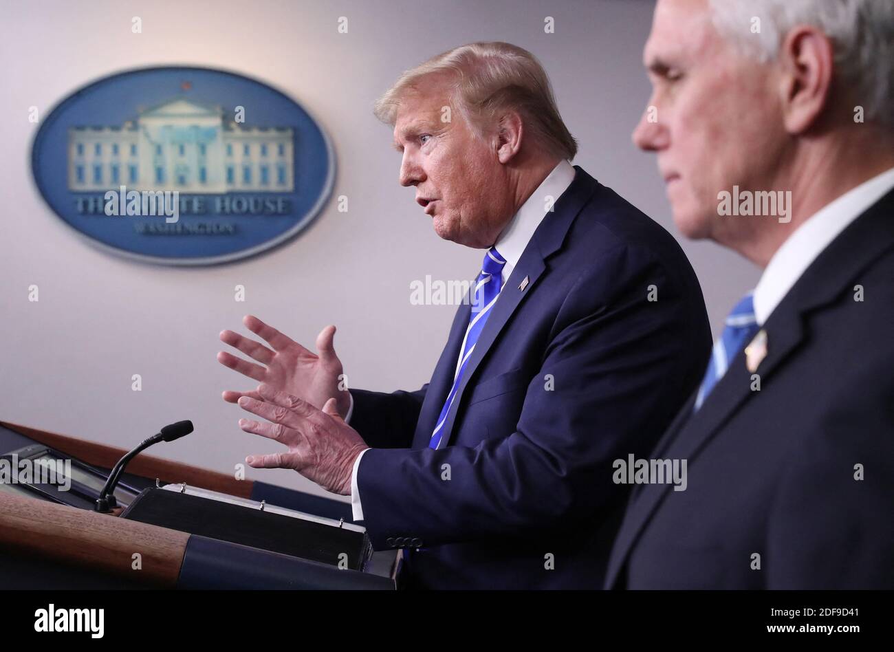 US President Donald J. Trump and US Vice President Mike Pence (R) are ...