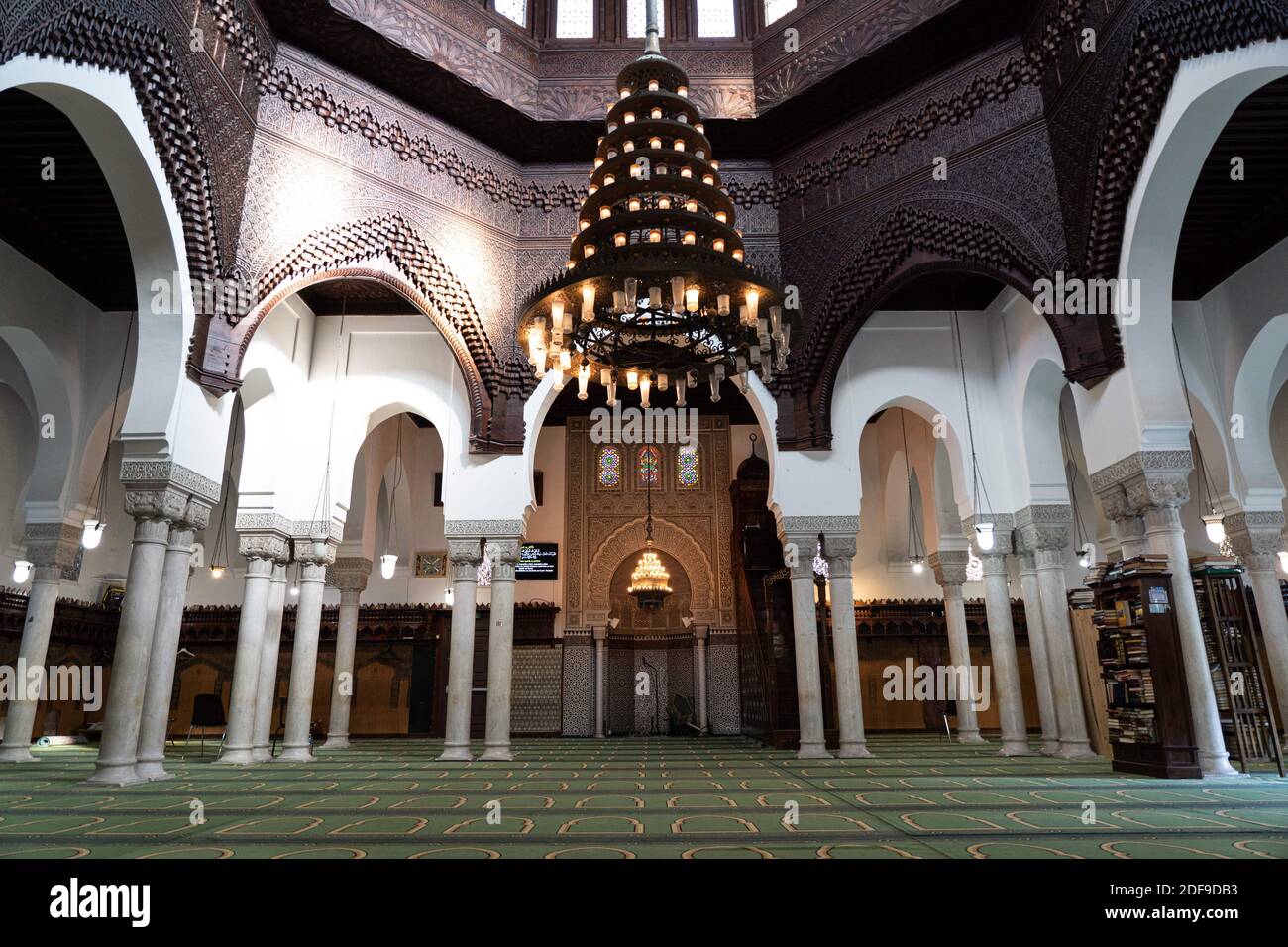 The prayer area of the Great Mosque of Paris. Paris, France, April 23 ...