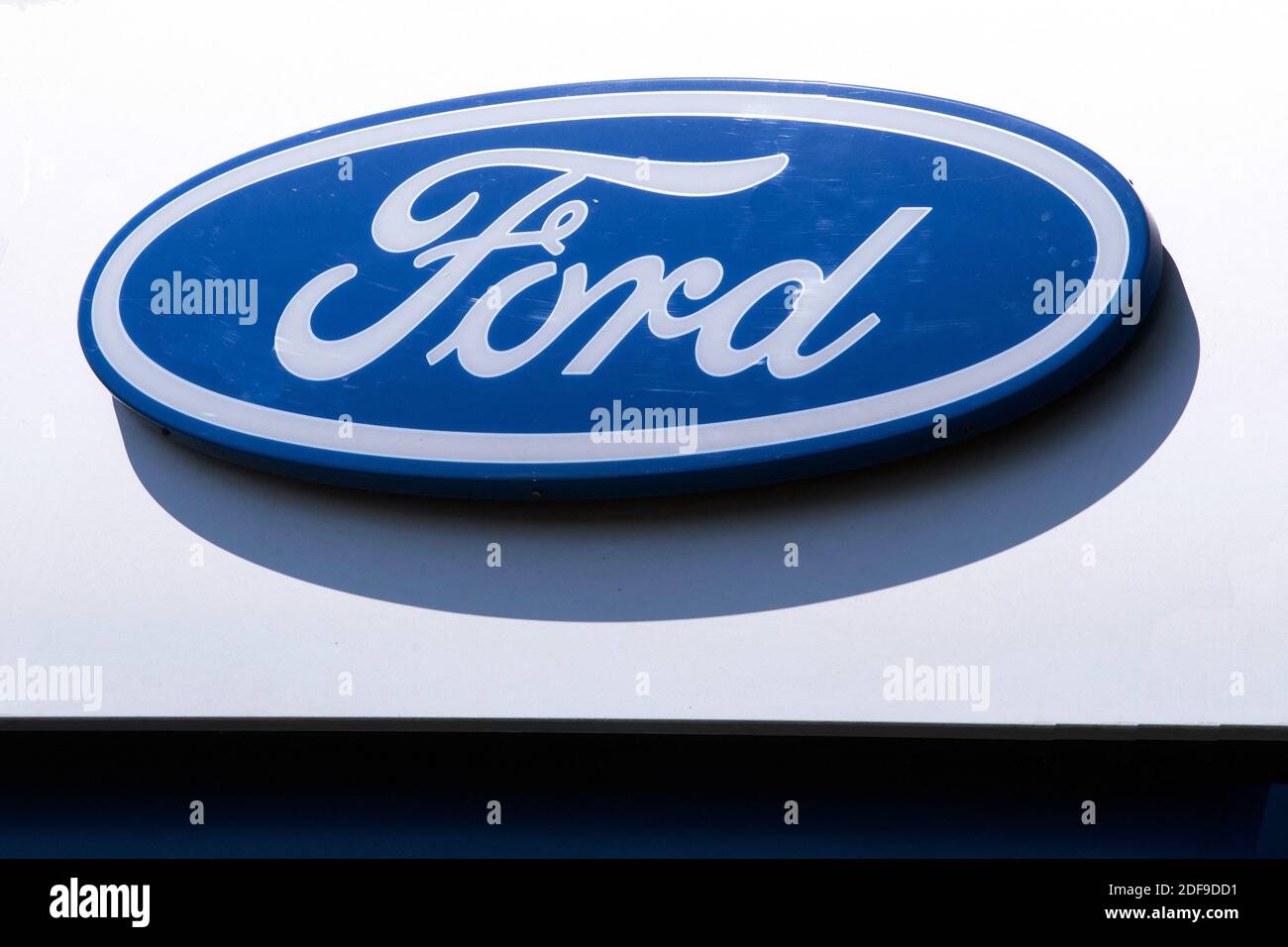 A shop sign of Ford on April 23, 2020 in Ollainville, France.Photo by ...