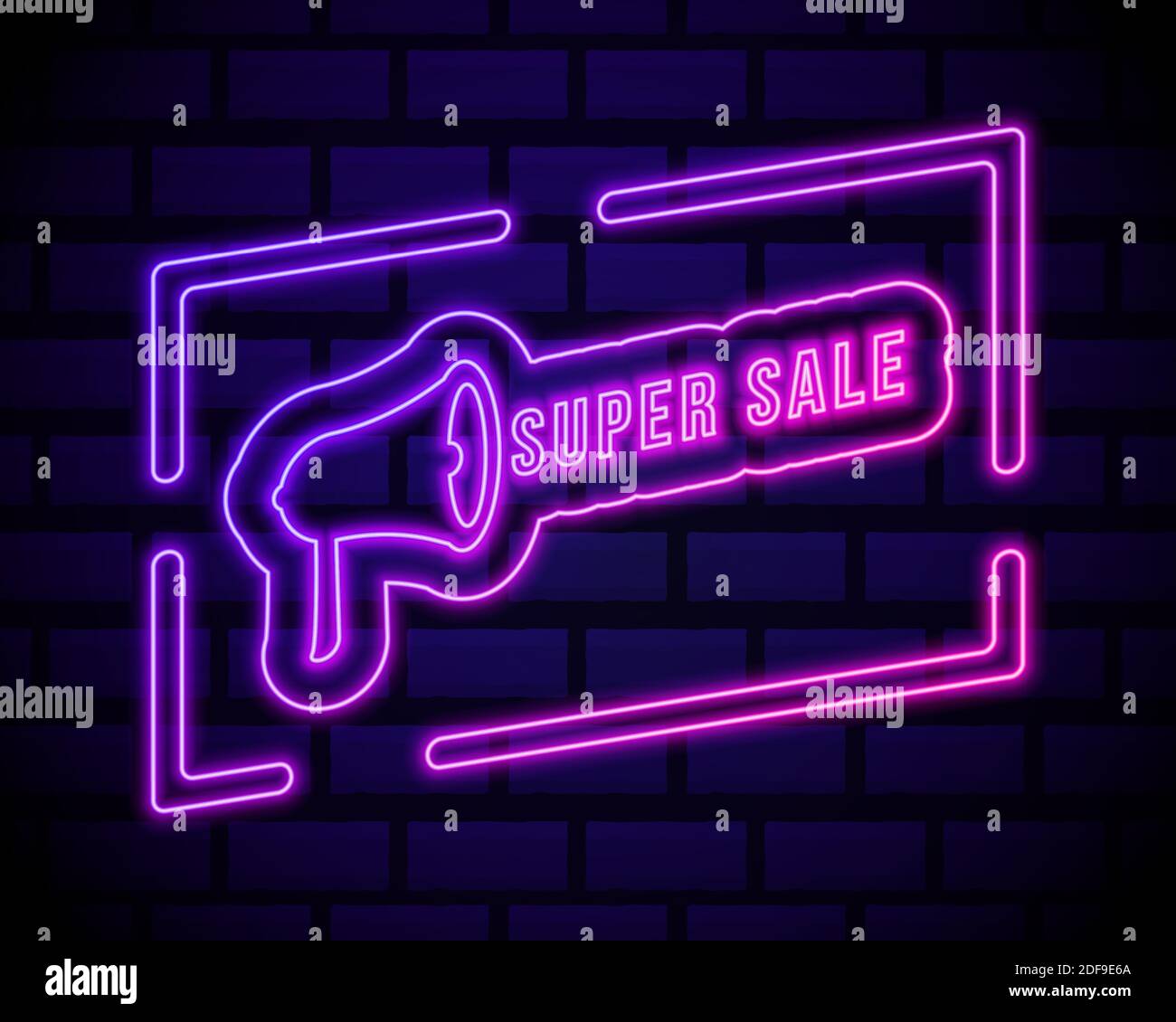 Super Sale neon light announcement poster template . Bright poster ...