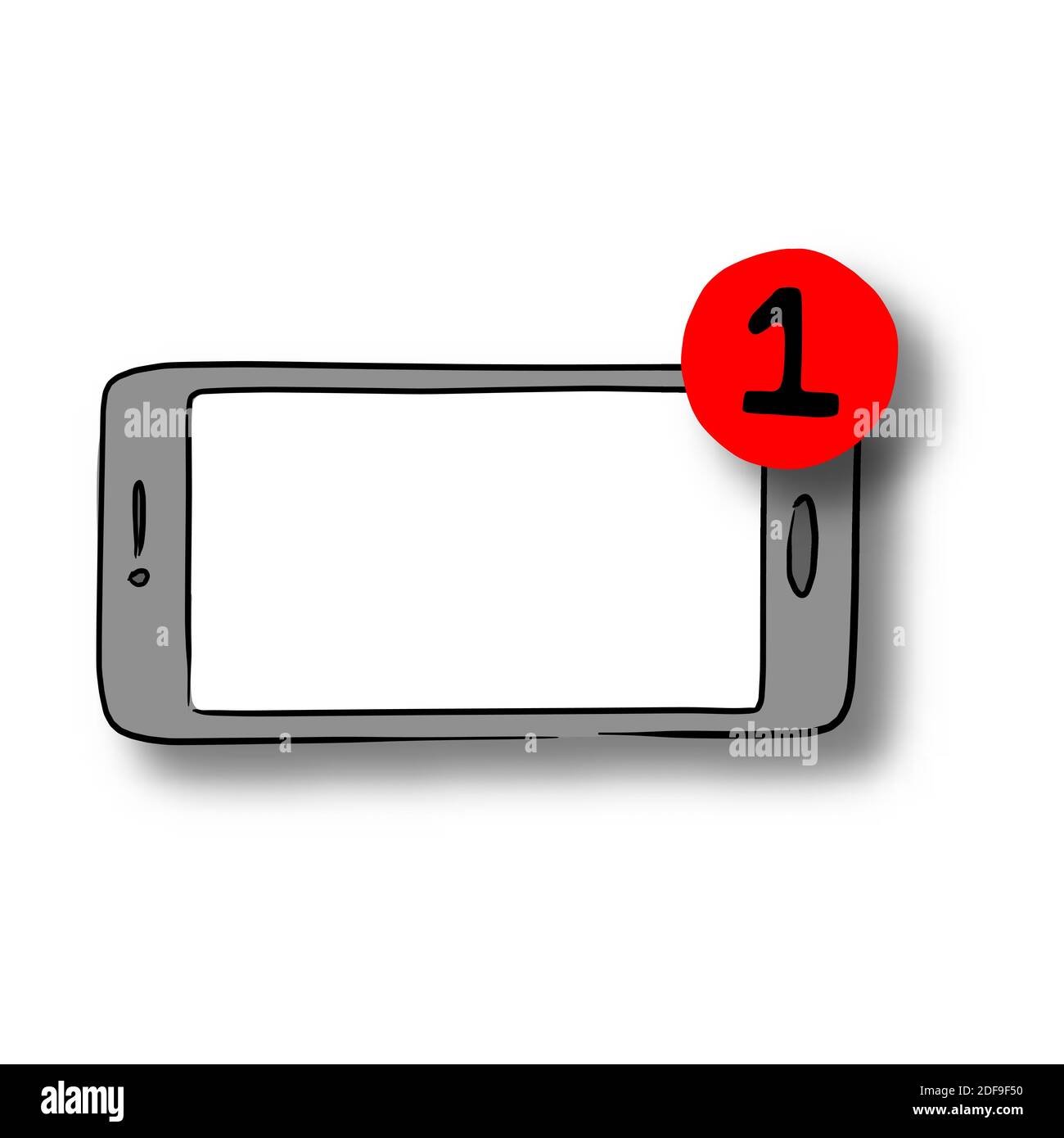 Vector black line hand drawn of smartphone with notification on cut ...